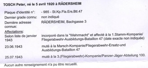 TOSCH Pierre | Déportés militaires & « Malgré-Nous