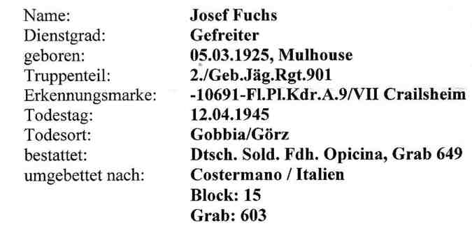 FUCHS René Jules | Déportés militaires & « Malgré-Nous